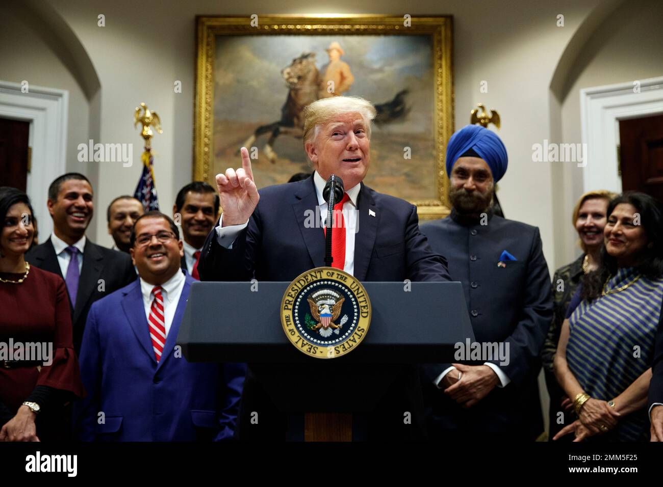 President Donald Trump speaks during a Diwali ceremonial lighting of ...