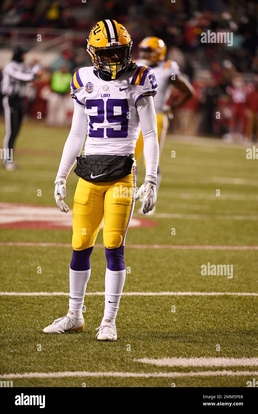 LSU defender Greedy Williams against Arkansas during the second half of ...