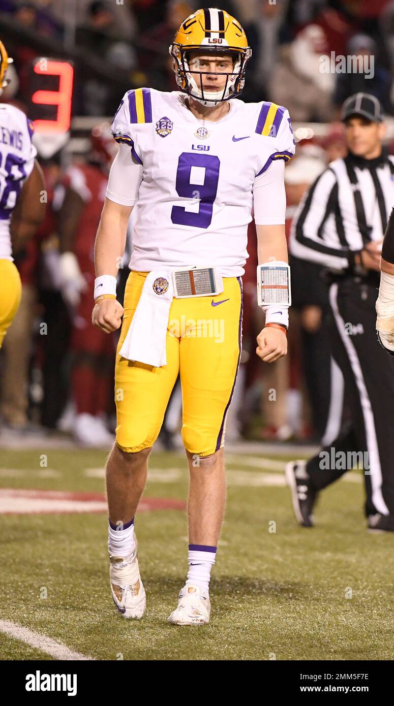 LSU quarterback Joe Burrow against Arkansas during the first half of an ...