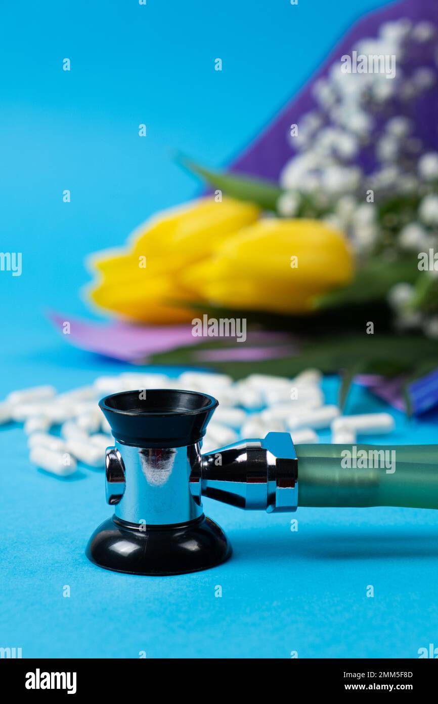 Happy doctor's or nurse's day, medical holiday, card with flowers ...