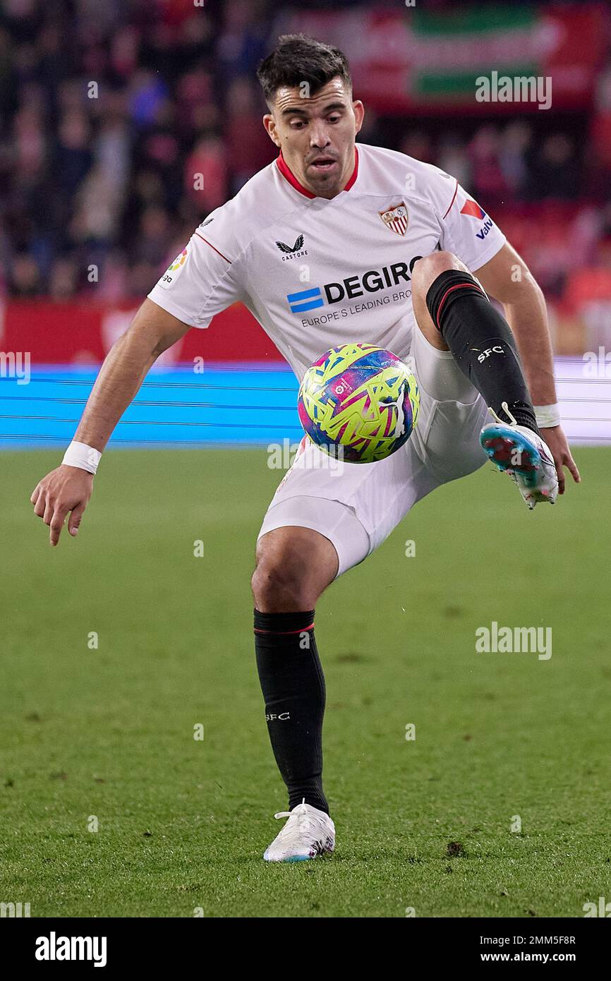 Seville, Spain. 28th Jan, 2023. Marcos Acuna (19) of Sevilla FC seen ...