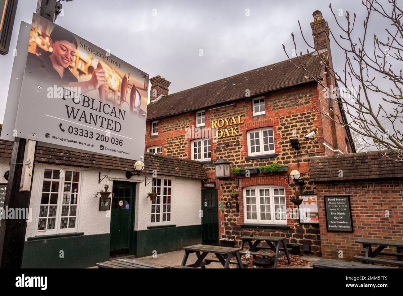 Crawley, January 21st 2023: 'Publican wanted' signage outside The Royal ...