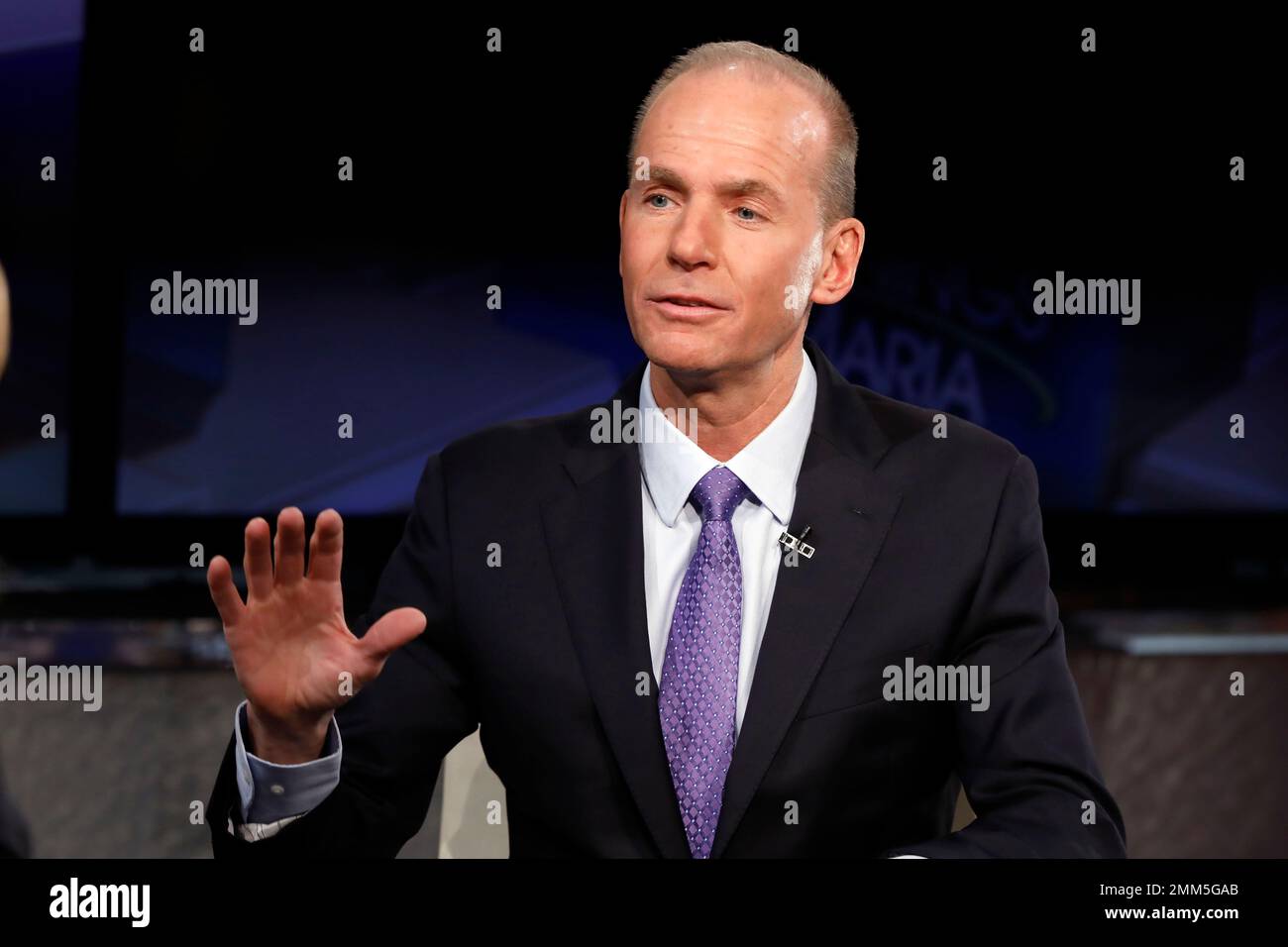Boeing CEO Dennis Muilenburg is interviewed by Maria Bartiromo during ...