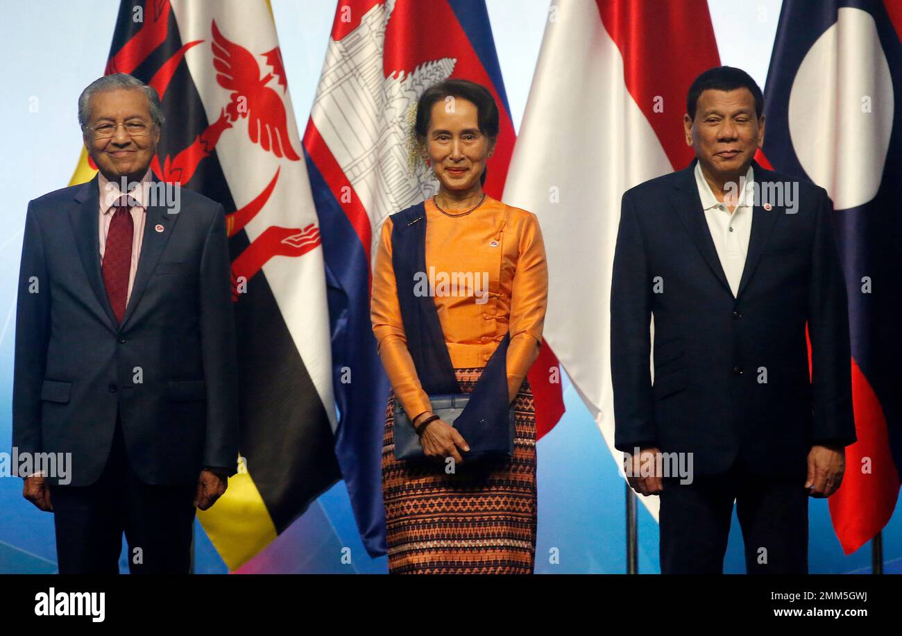 ASEAN Leaders pose for a family photo during the opening ceremony for ...
