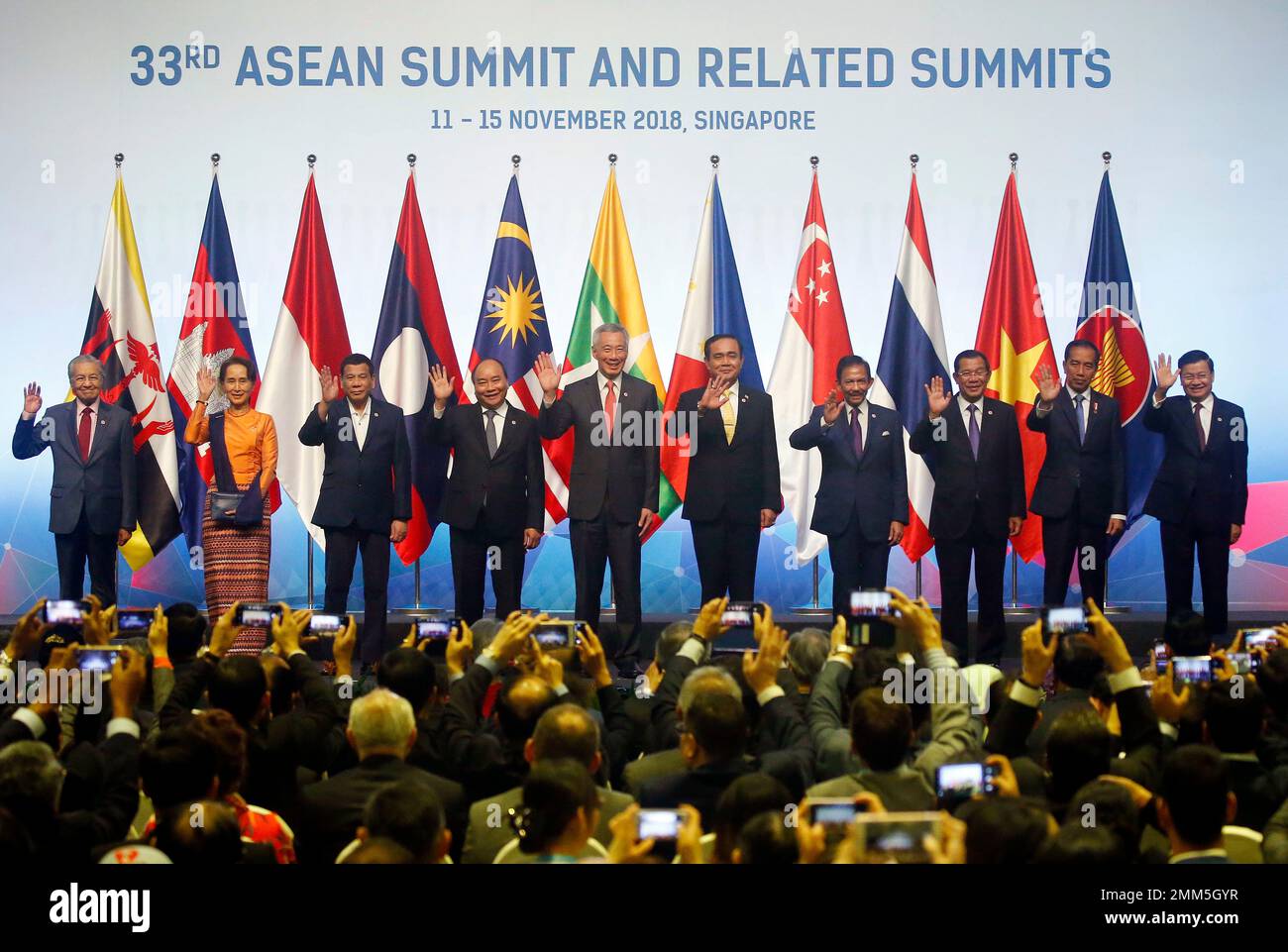 ASEAN Leaders pose for a group photo during the opening ceremony for ...