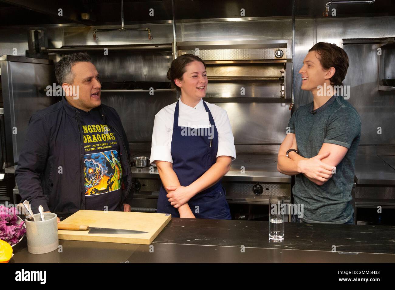 Joe Russo, from left, Jessica Largey and Tom Holland participate in the ...