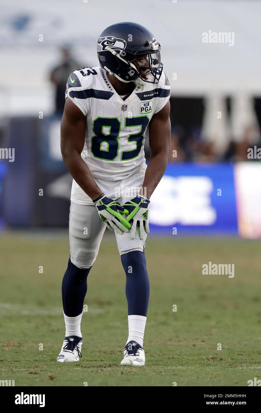 Seattle Seahawks wide receiver David Moore (83) lines up at the line of ...