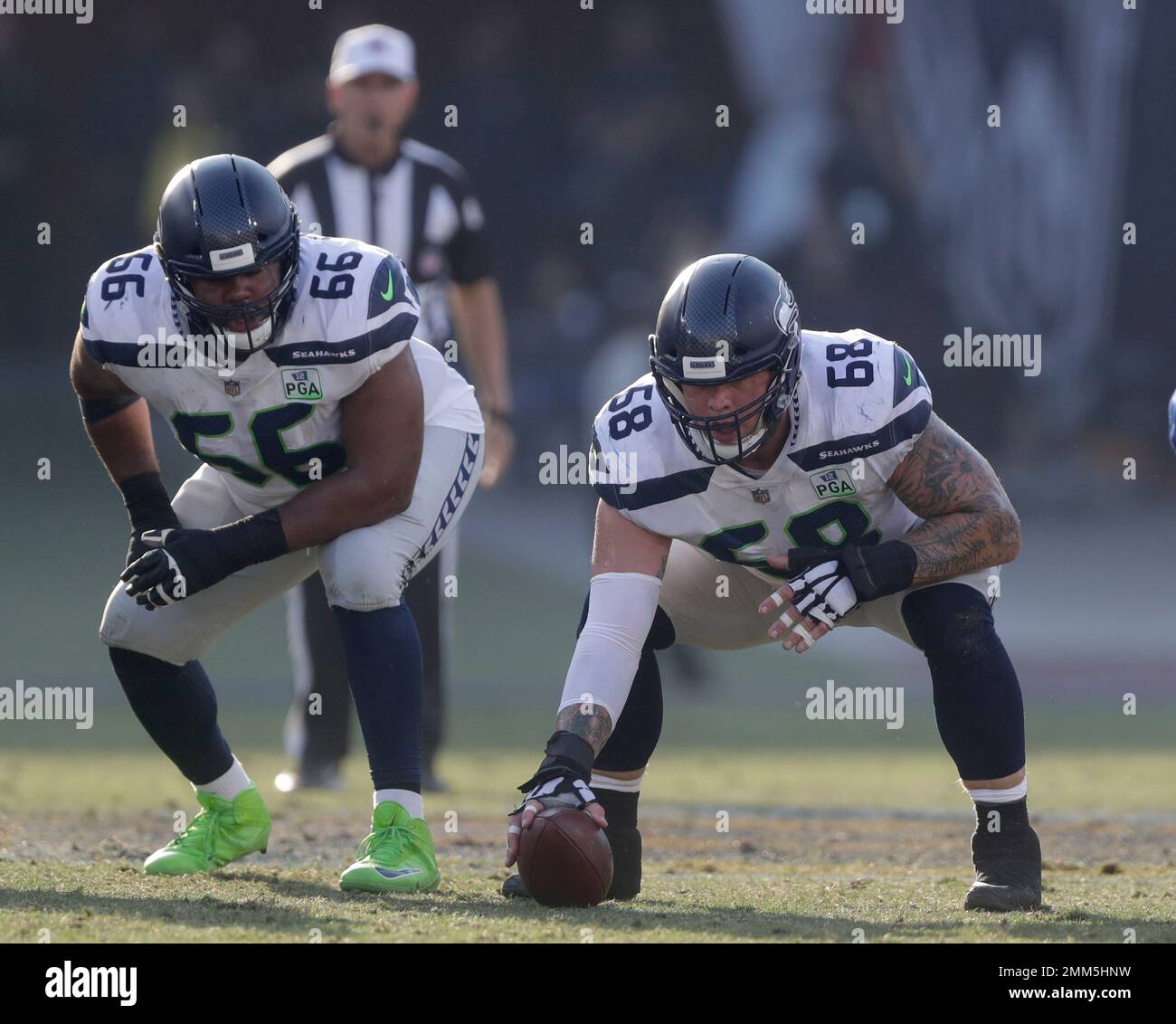 Seattle Seahawks center Justin Britt, right, and offensive guard Jordan ...