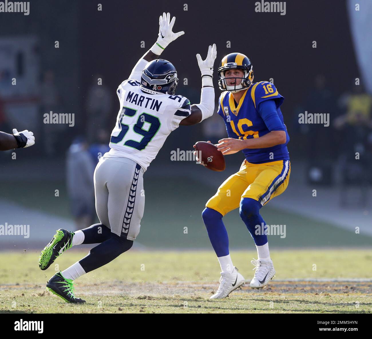 Seattle Seahawks linebacker Jake Martin (59) pressures Los Angeles Rams ...