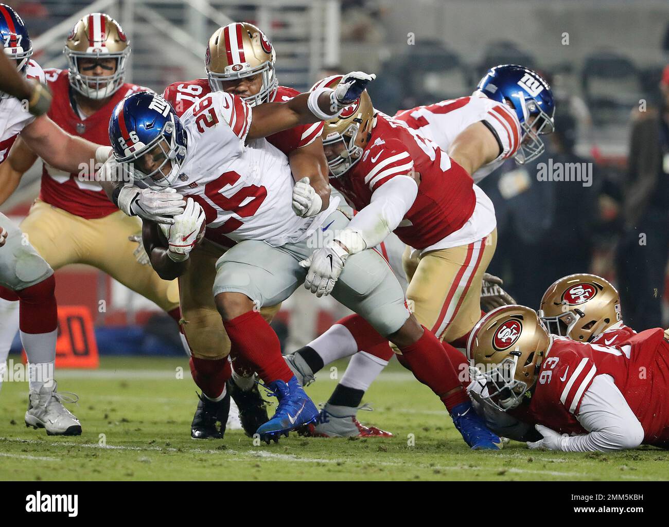 New York Giants running back Saquon Barkley (26) runs against the San Francisco 49ers during the ...