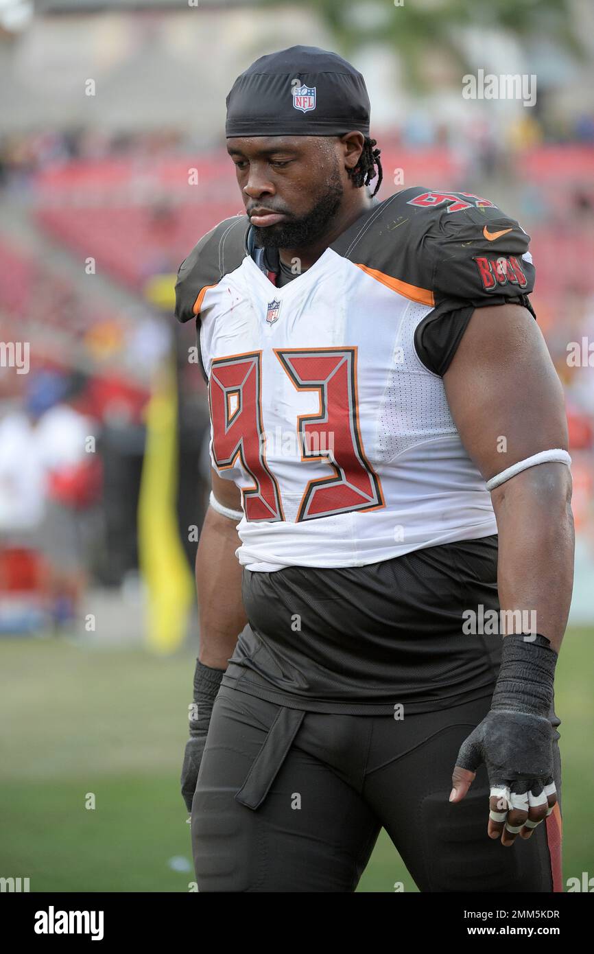 Tampa Bay Buccaneers defensive tackle Gerald McCoy (93) leaves the ...