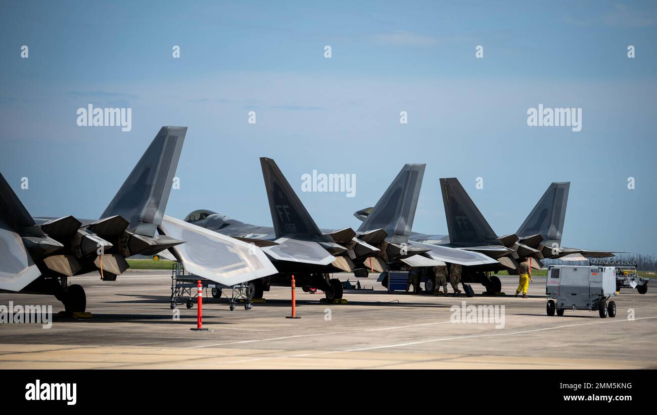 U.S. Air Force F-22 Raptors assigned to the 1st Fighter Wing, Joint ...
