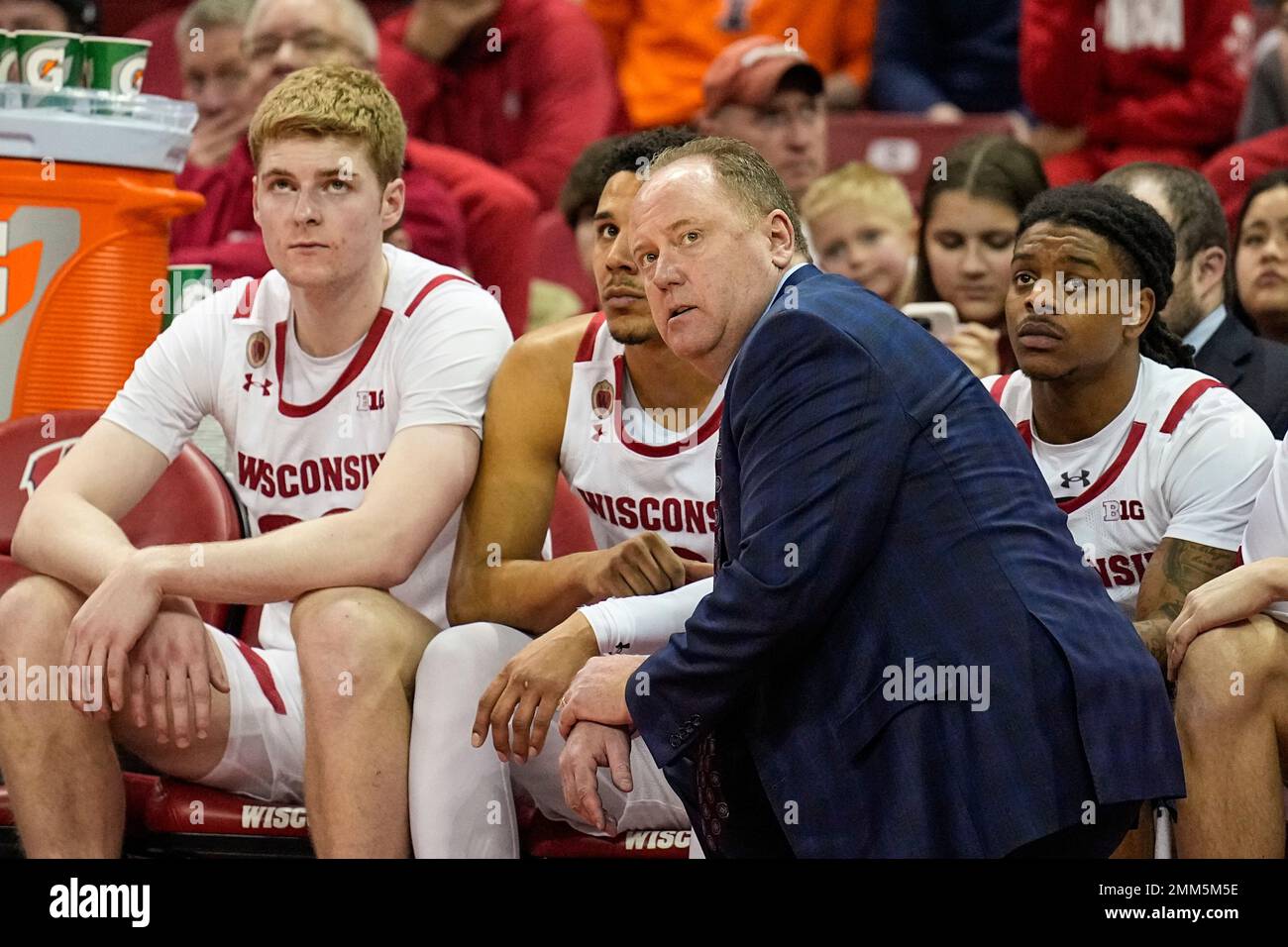 Wisconsin coach Greg Gard with Steven Crowl, left, Jordan Davis and ...