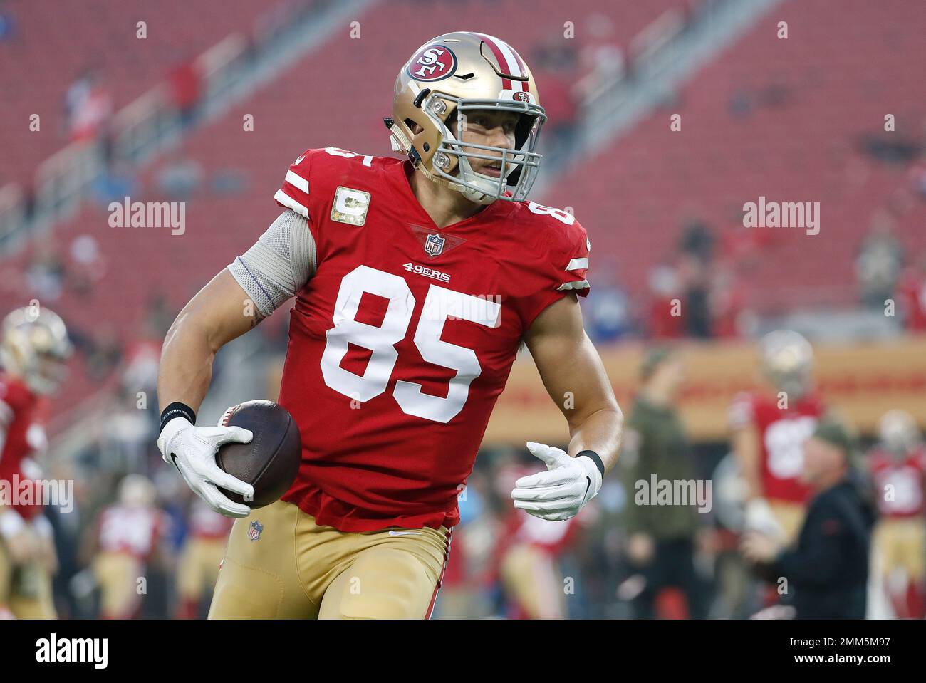 San Francisco 49ers tight end George Kittle (85) warms up before an NFL ...