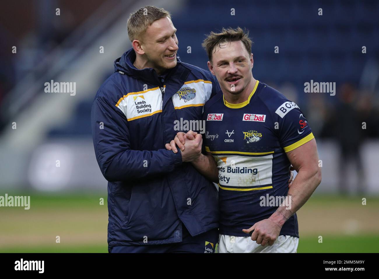 Leeds, UK. 29th Jan, 2023. Mikolaj Oledzki #8 of Leeds Rhinos and James ...