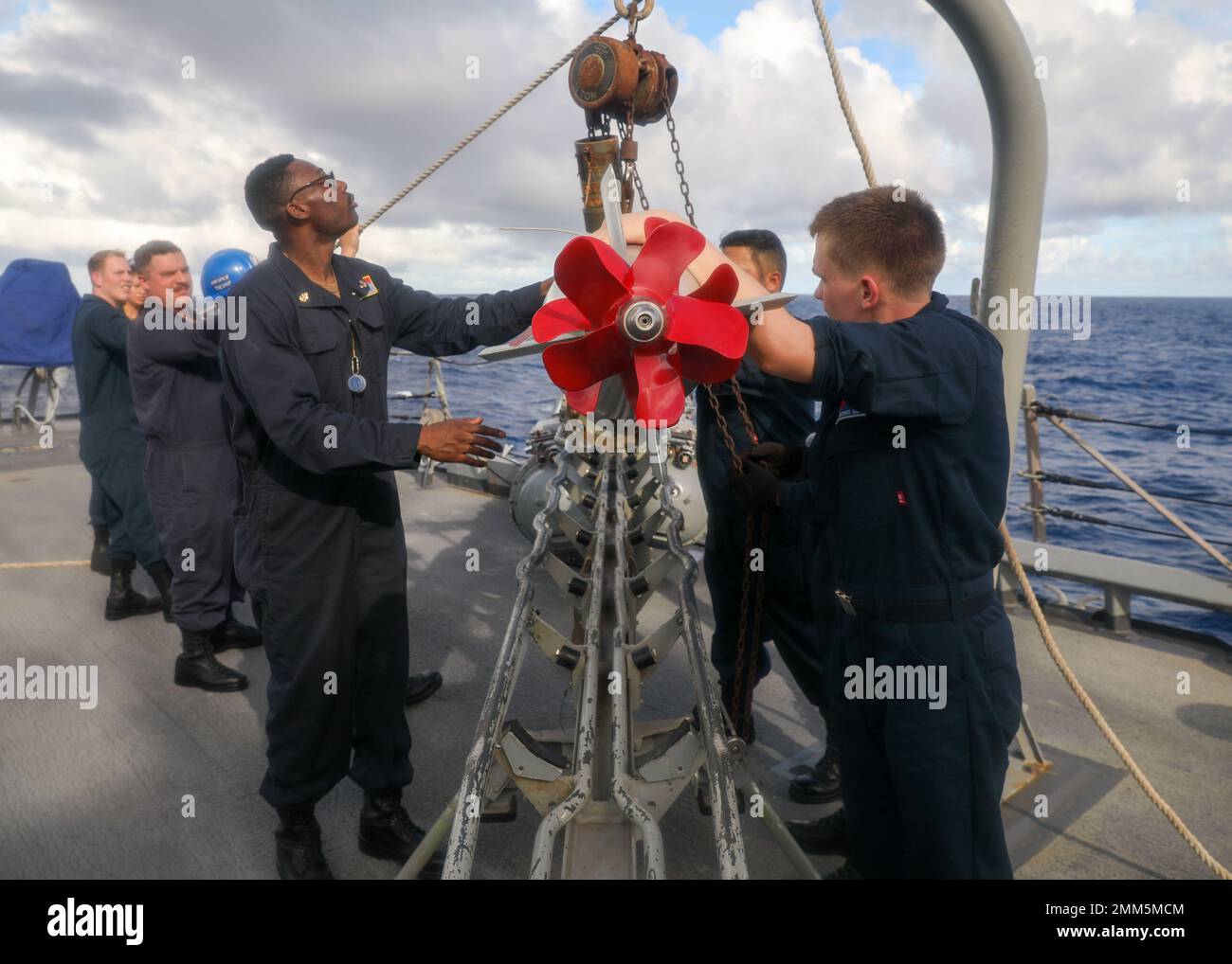 PHILIPPINE SEA (Sep. 14, 2022) Sailors load a torpedo on the aft ...