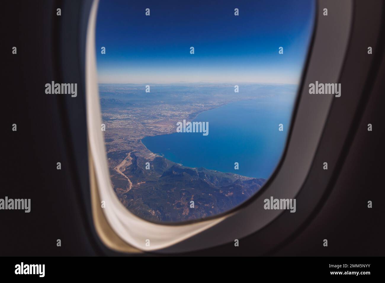 Aerial view from plane window with Antalya city in Turkey Stock Photo ...