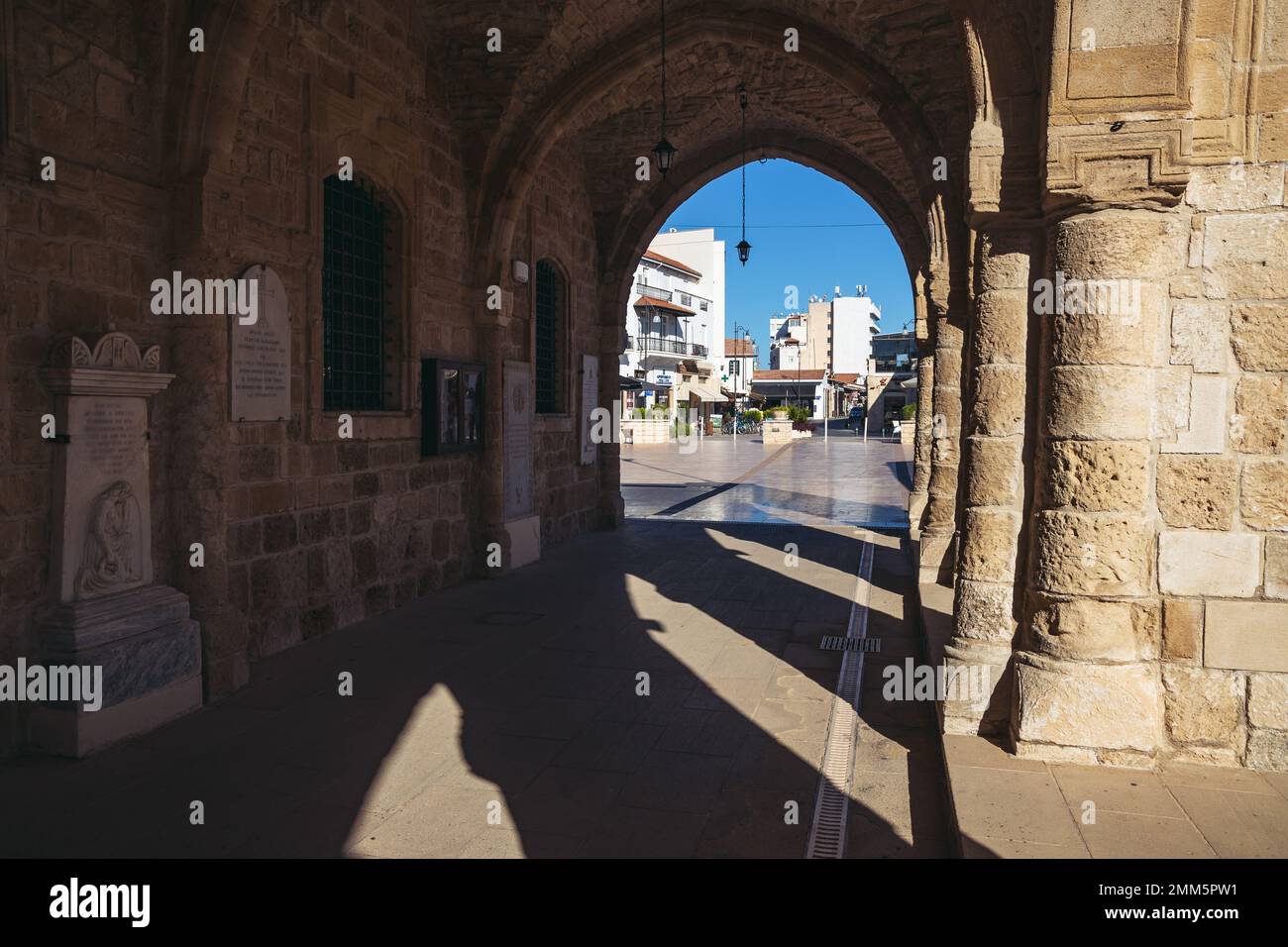 Arcades of church of Saint Lazarus in Old Town of Larnaca city, Cyprus ...