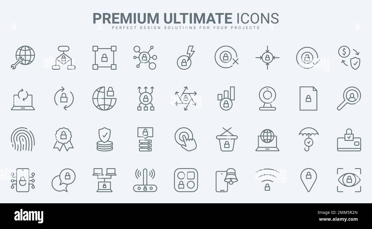 Online Security Thin Line Icons Set Vector Illustration Outline Secure Encrypted Connection And