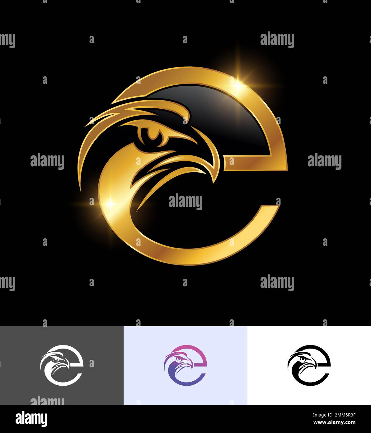 A vector illustration set of Golden Eagle Monogram Initial Letter E in ...
