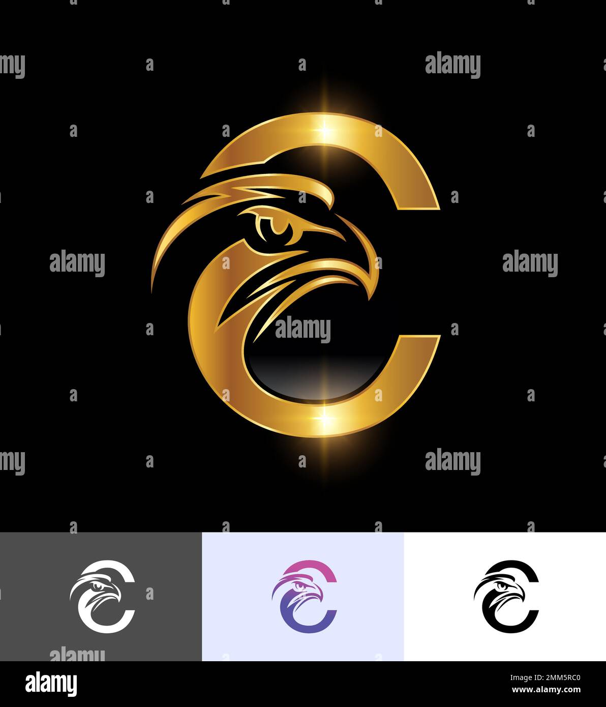 A vector illustration set of Golden Eagle Monogram Initial Letter C ...
