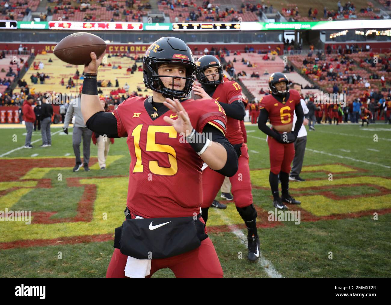 Iowa State quarterback Brock Purdy warms up before an NCAA college ...