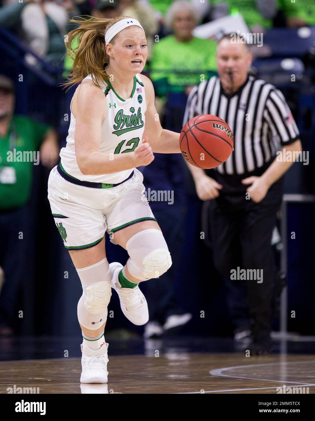 Notre Dame's Abby Prohaska (12) drives downcourt during the second half ...
