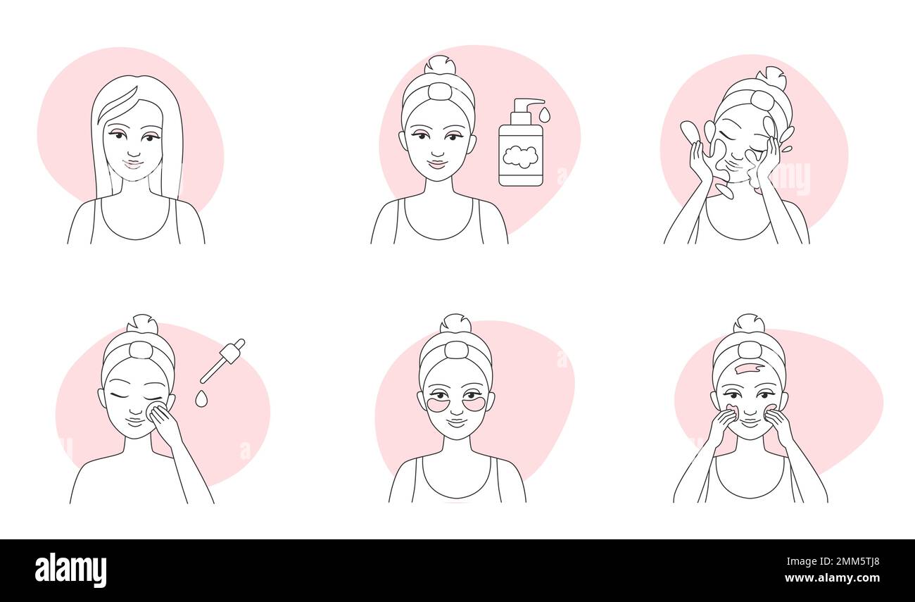 Makeup removal guide thin line icons set vector illustration. Outline ...