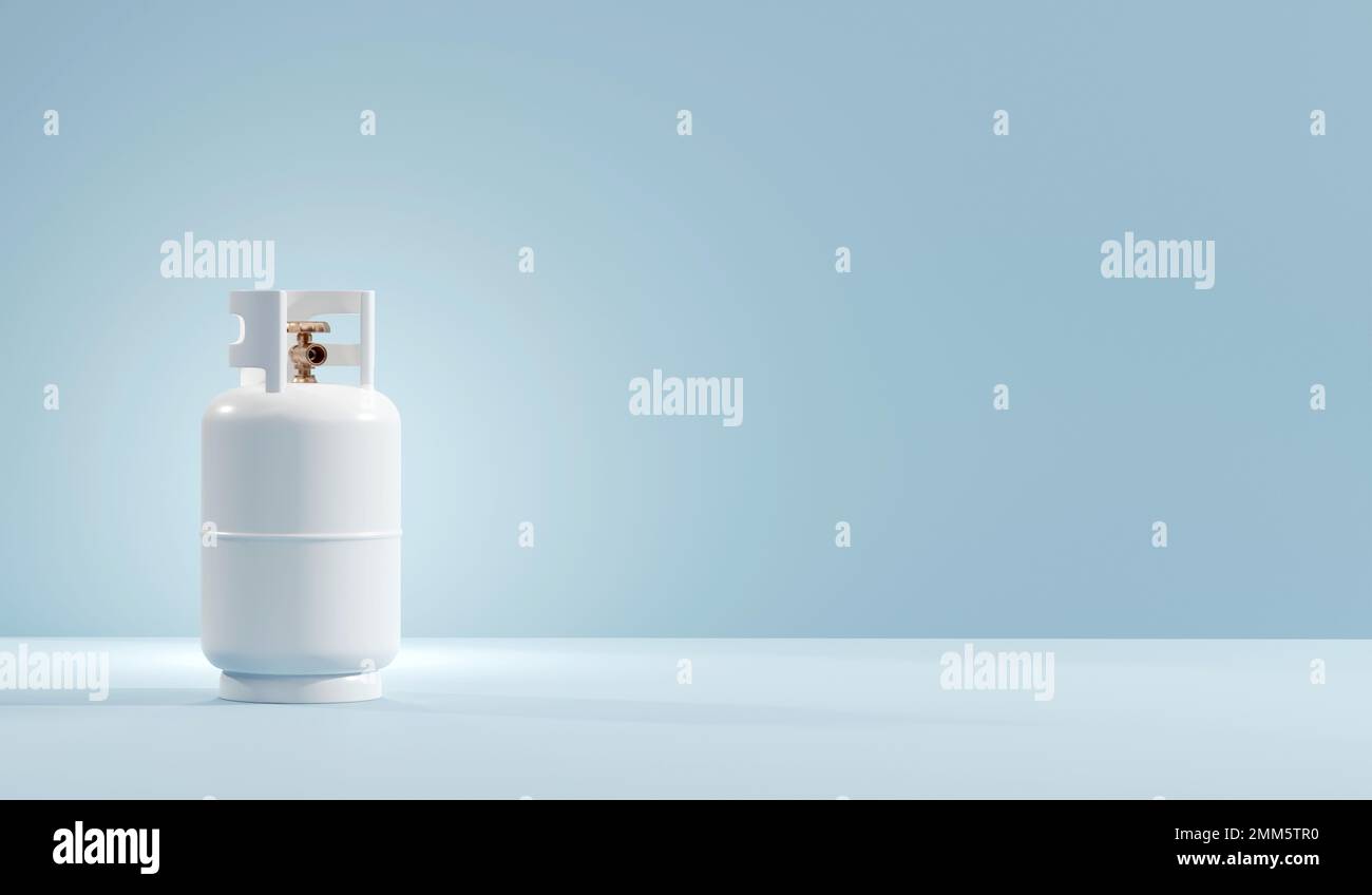 White gas tank cylinder isolated on blue background 3d rendering Stock ...