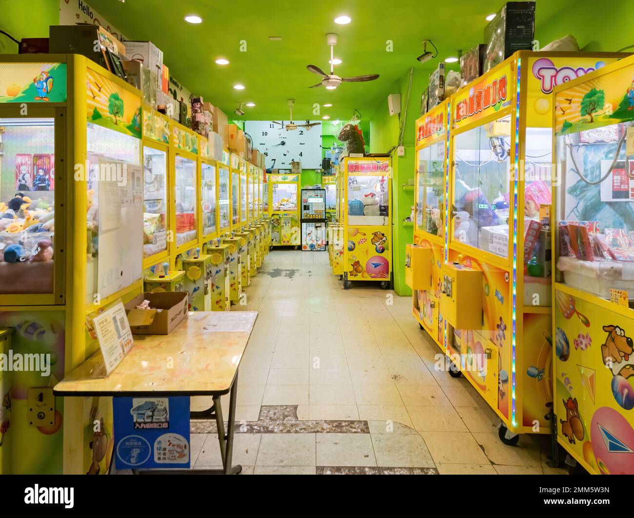 Tainan, JAN 4 2023 - Night interior view of a claw machine specialist ...