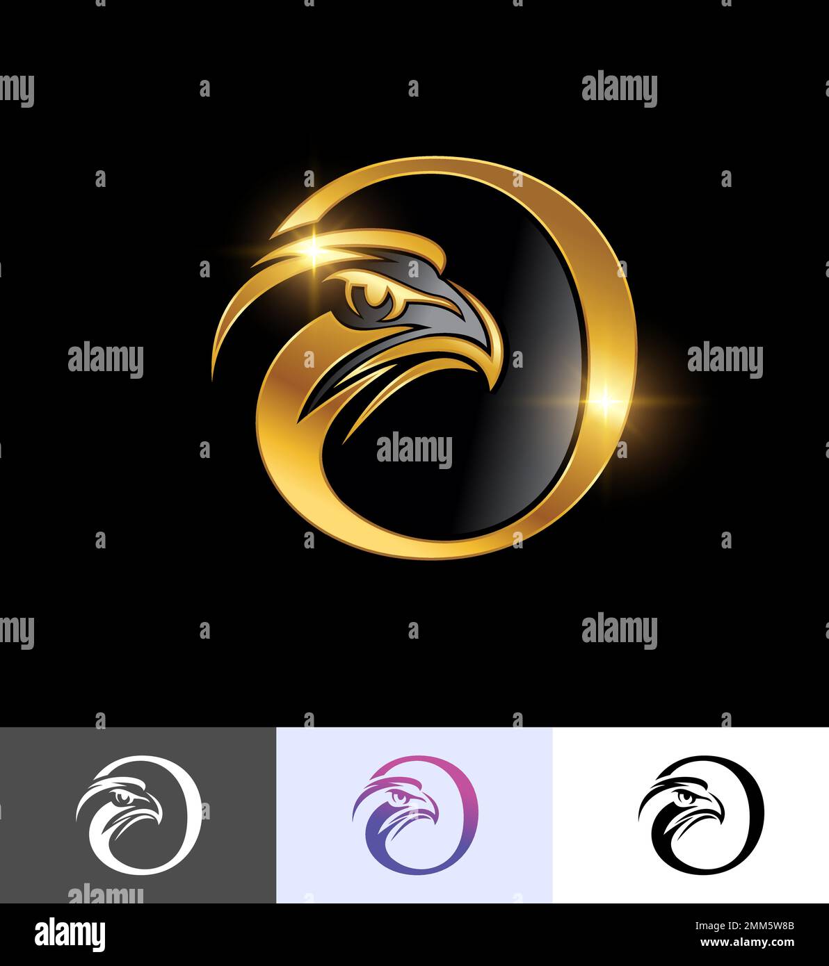 A vector illustration set of Golden Eagle Monogram Initial Letter O in ...