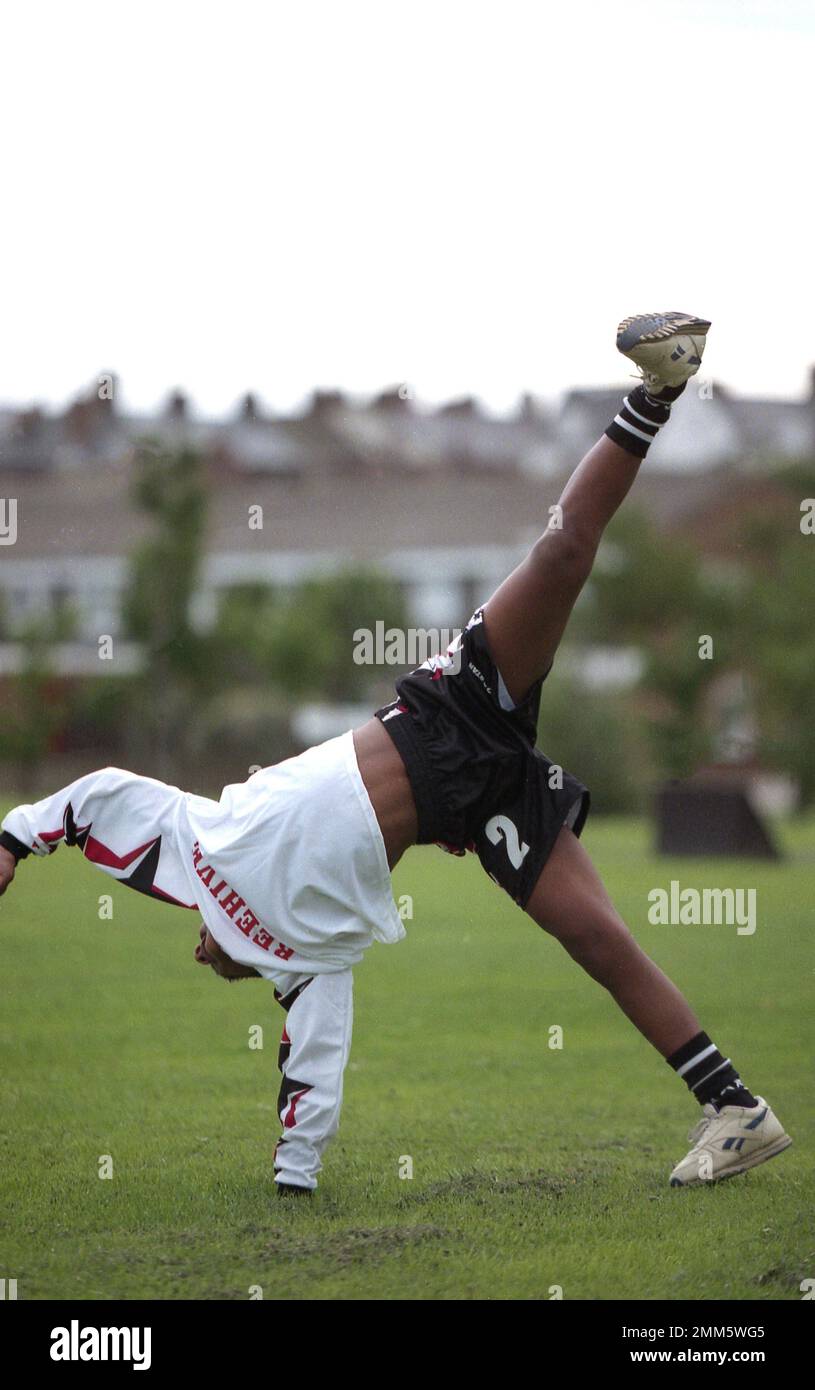 1988, historical, goal celebration...outside on a sports field, a ...