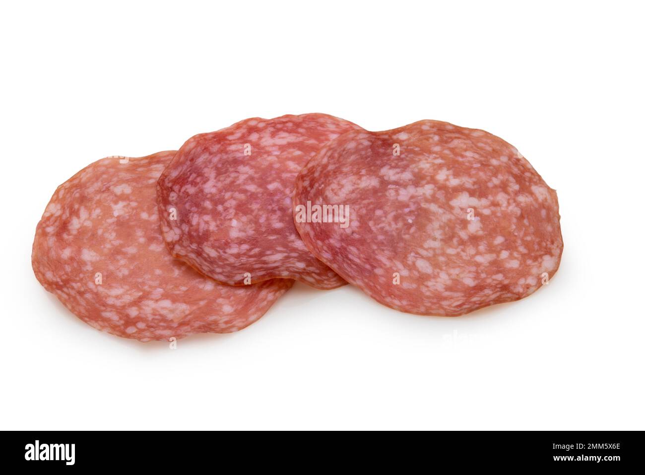 Italian salami slices isolated on white, top view, clipping path Stock ...