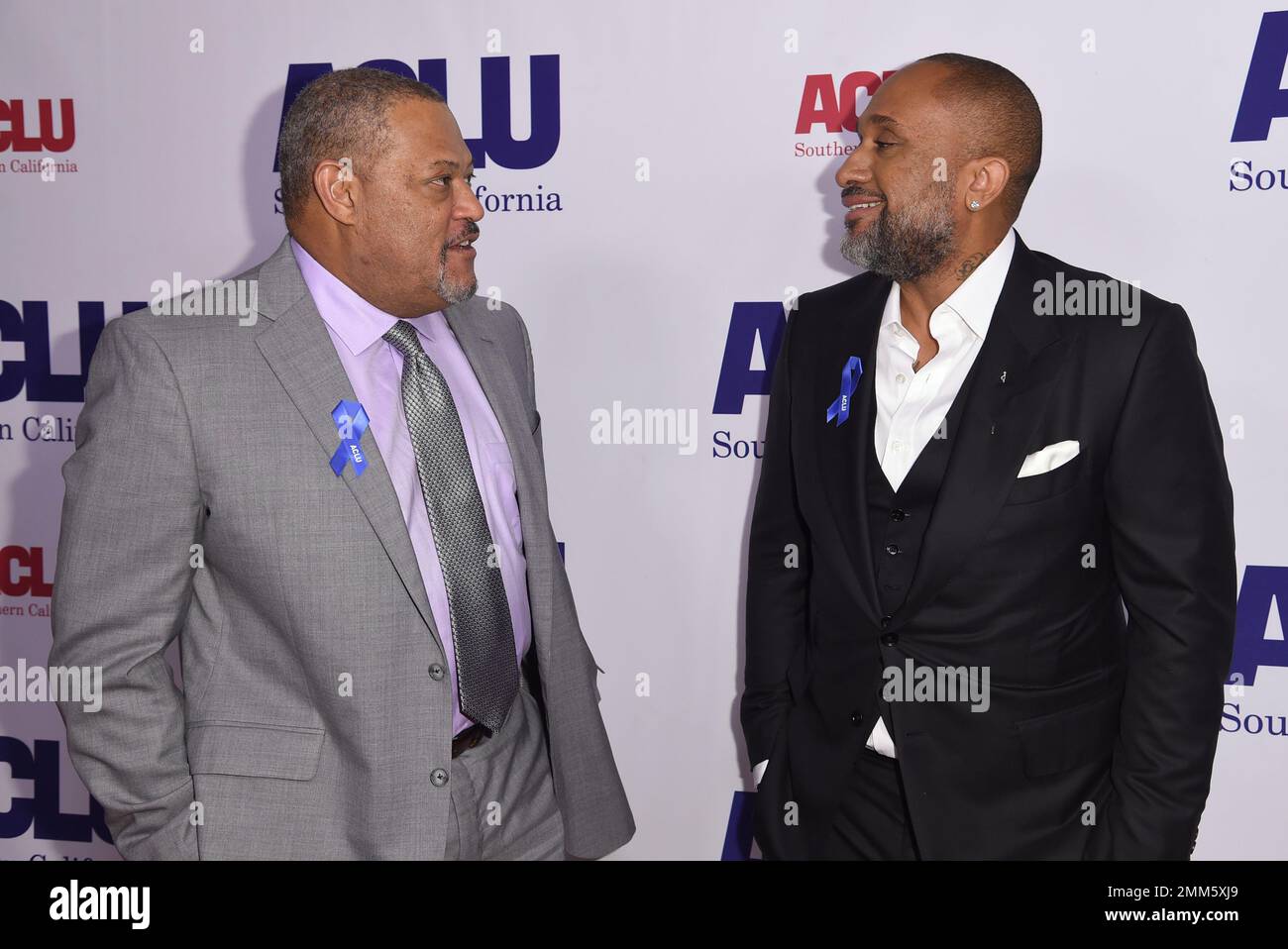 Laurence Fishburne, left, and Kenya Barris arrive at the ACLU SoCal's ...