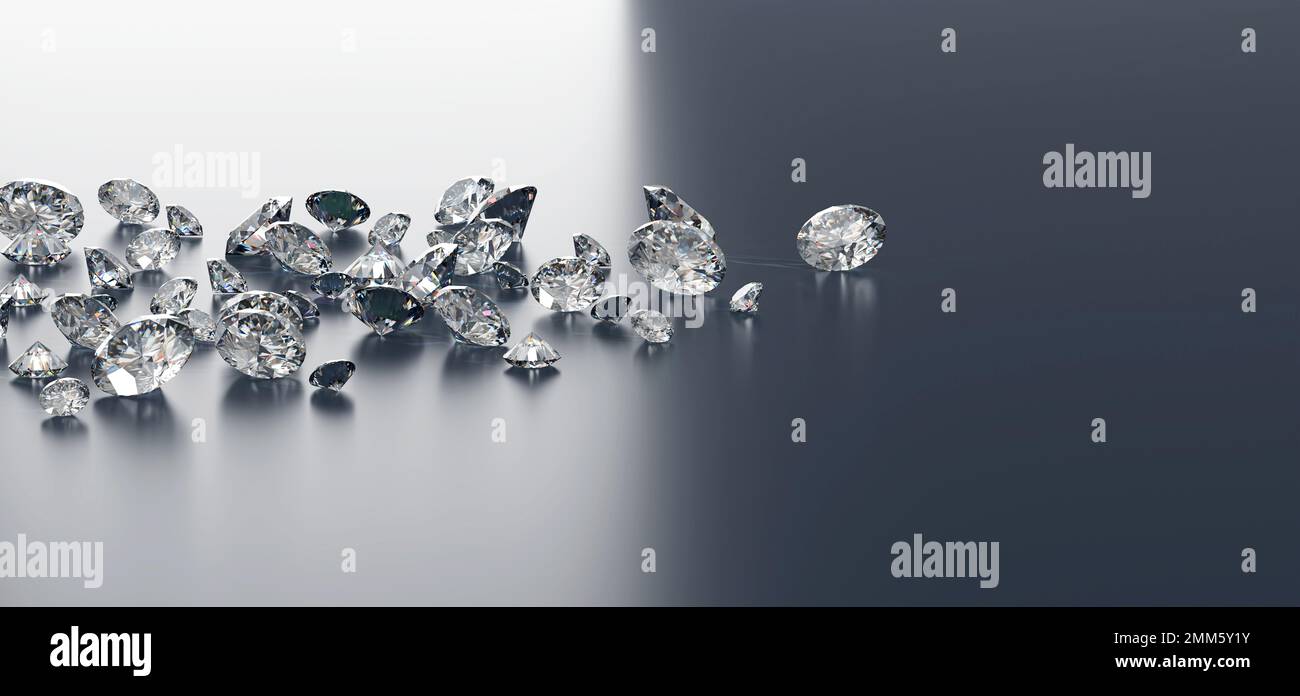 Group of diamonds placed on glossy background, 3d Rendering Stock Photo ...