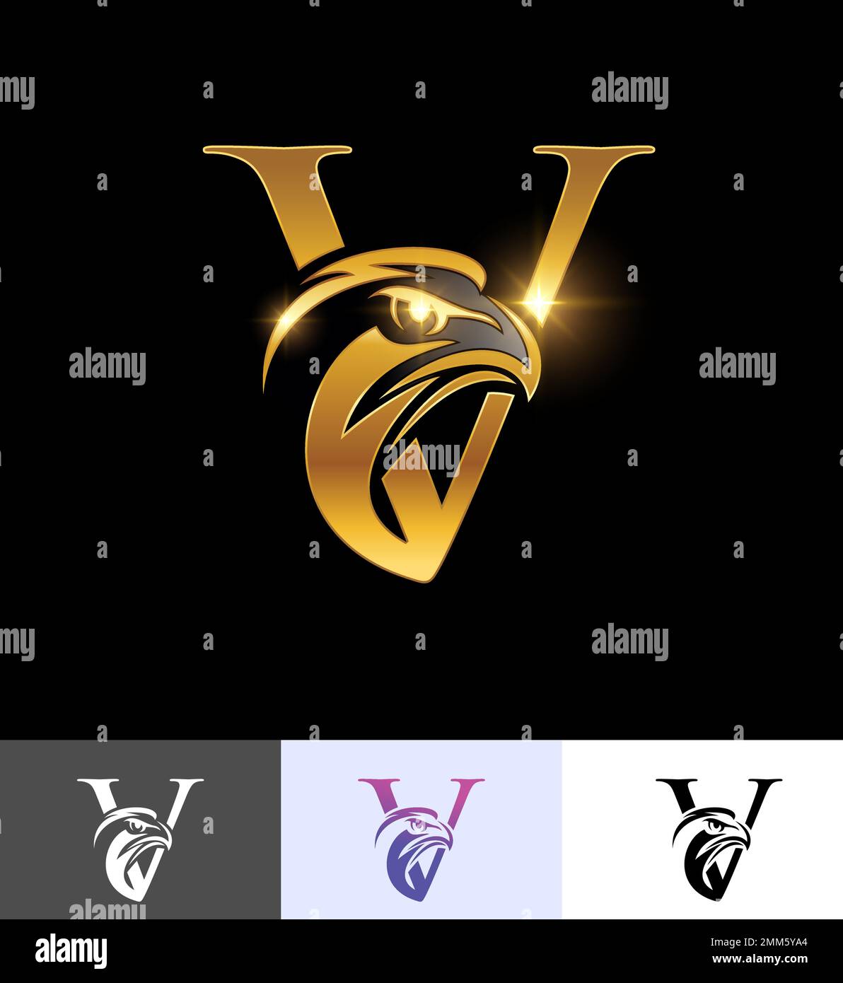 A vector illustration set of Golden Eagle Monogram Initial Letter V ...