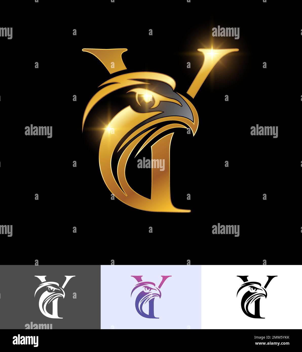 A vector illustration set of Golden Eagle Monogram Initial Letter Y ...