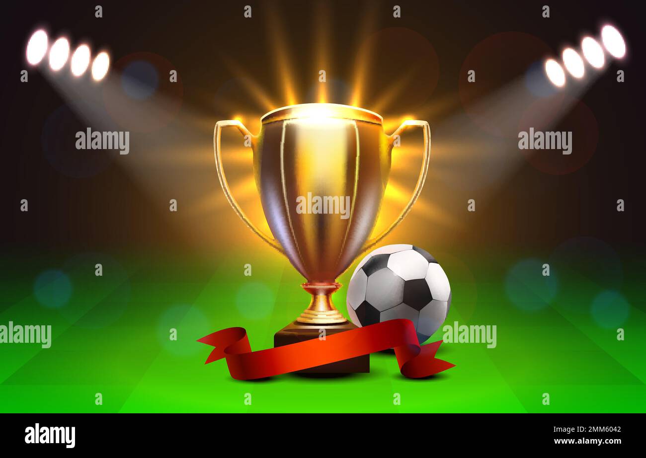 Golden cup of the winner on the football field. Vector illustration ...
