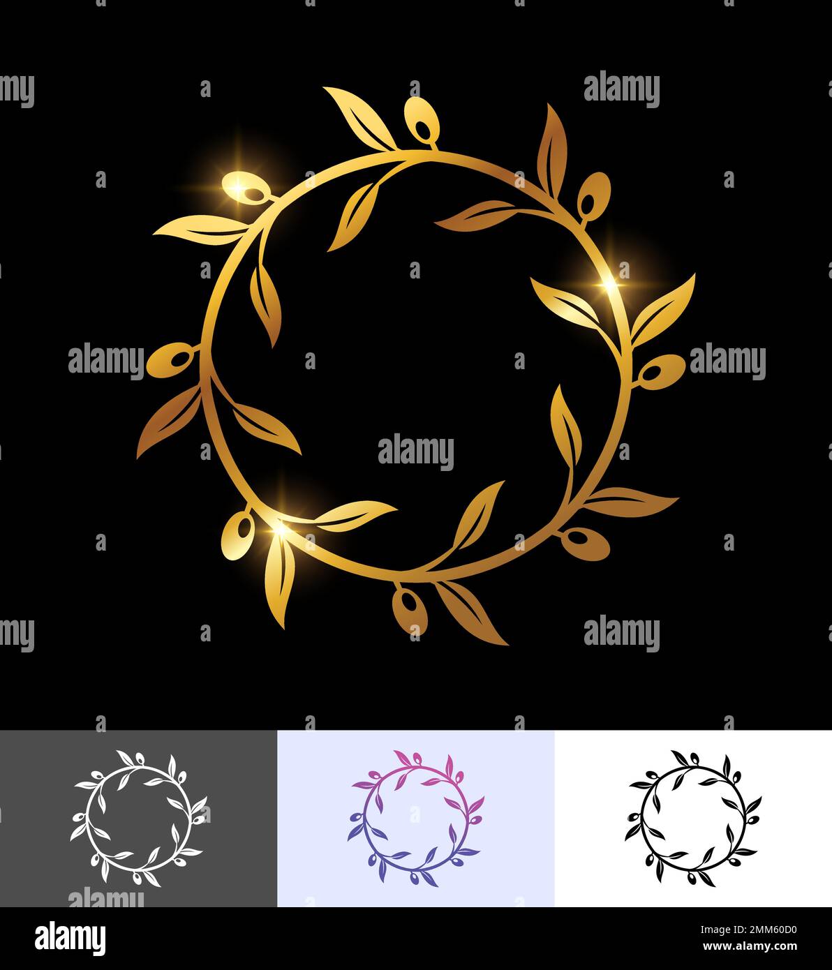 Vector Illustration set of Golden Circle Leaf Ornament in black ...