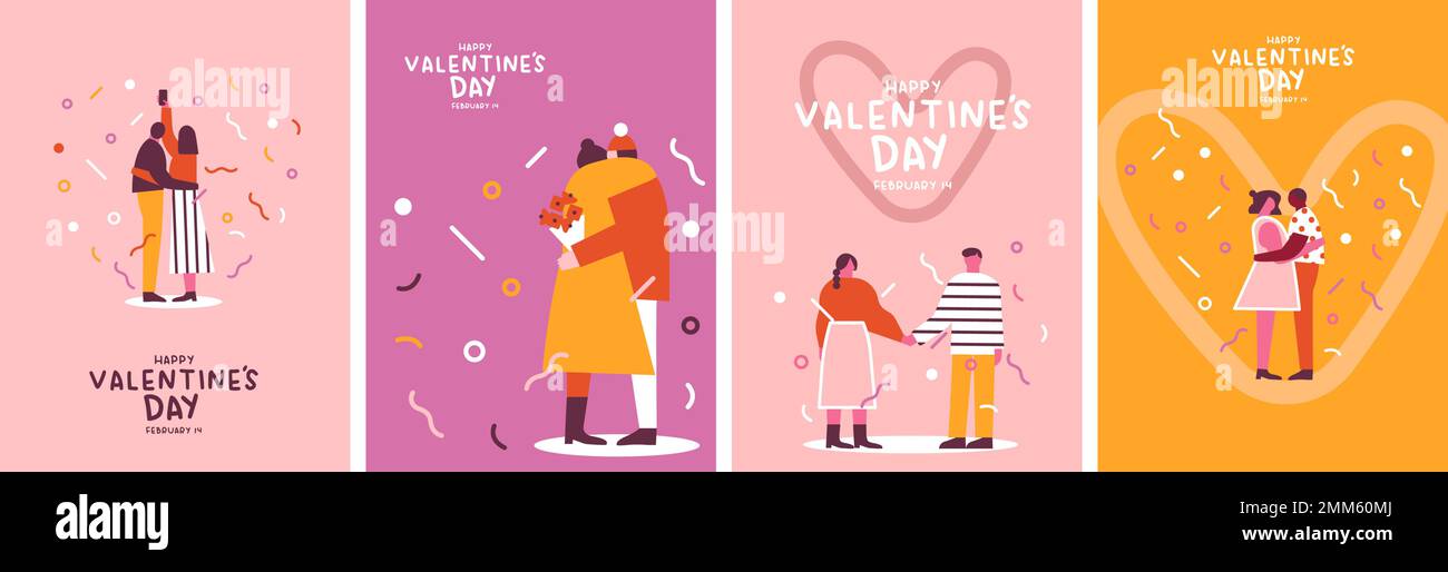 Diverse valentines day couple collection, pink people in love in modern ...