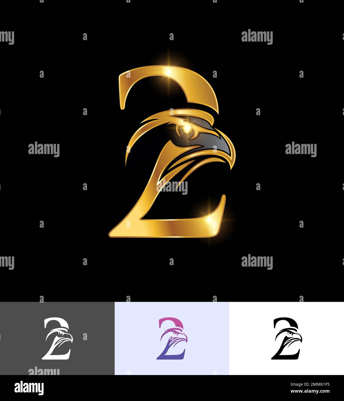 A vector illustration set of Golden Eagle Monogram Number 2 in black ...