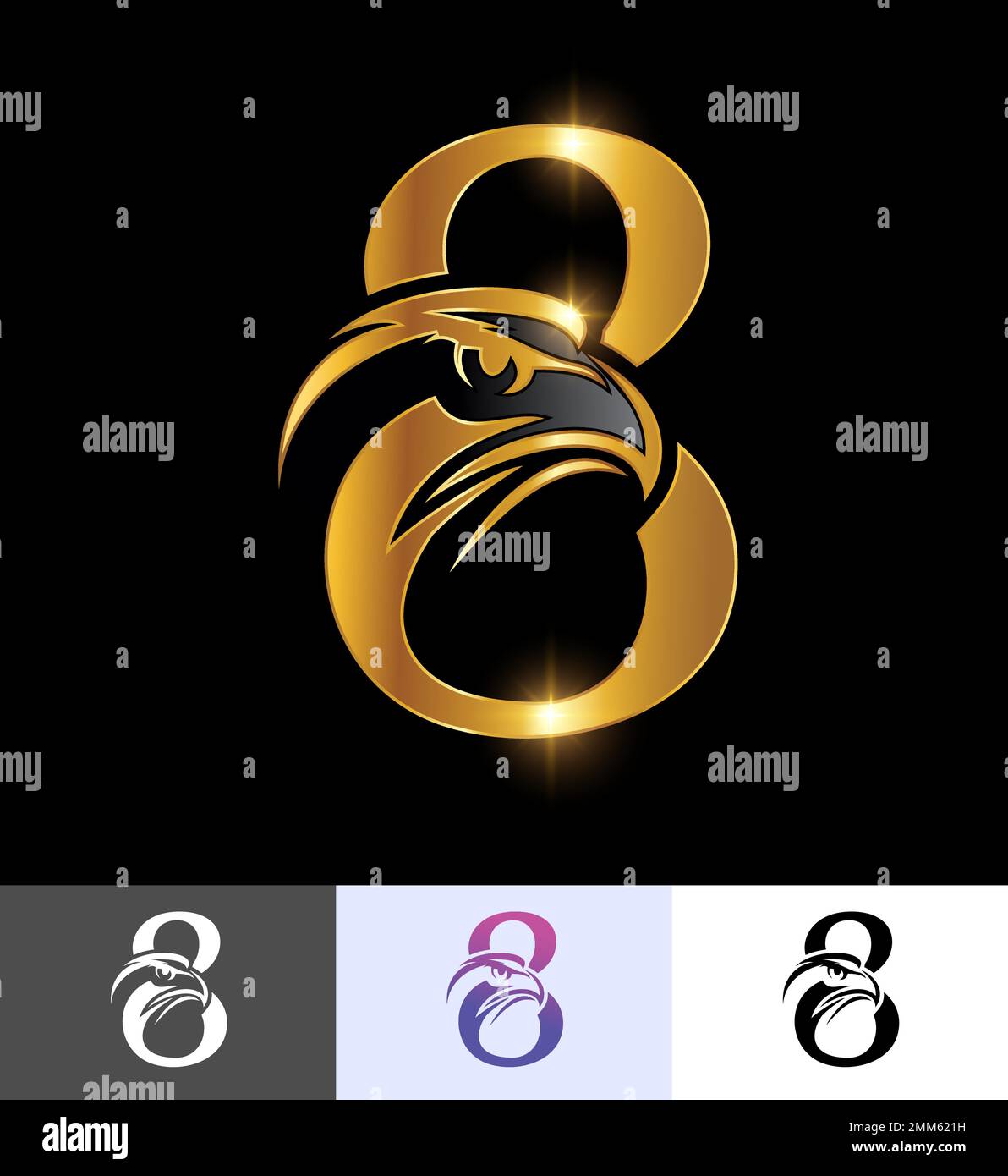 A vector illustration set of Golden Eagle Monogram Number 8 in black ...