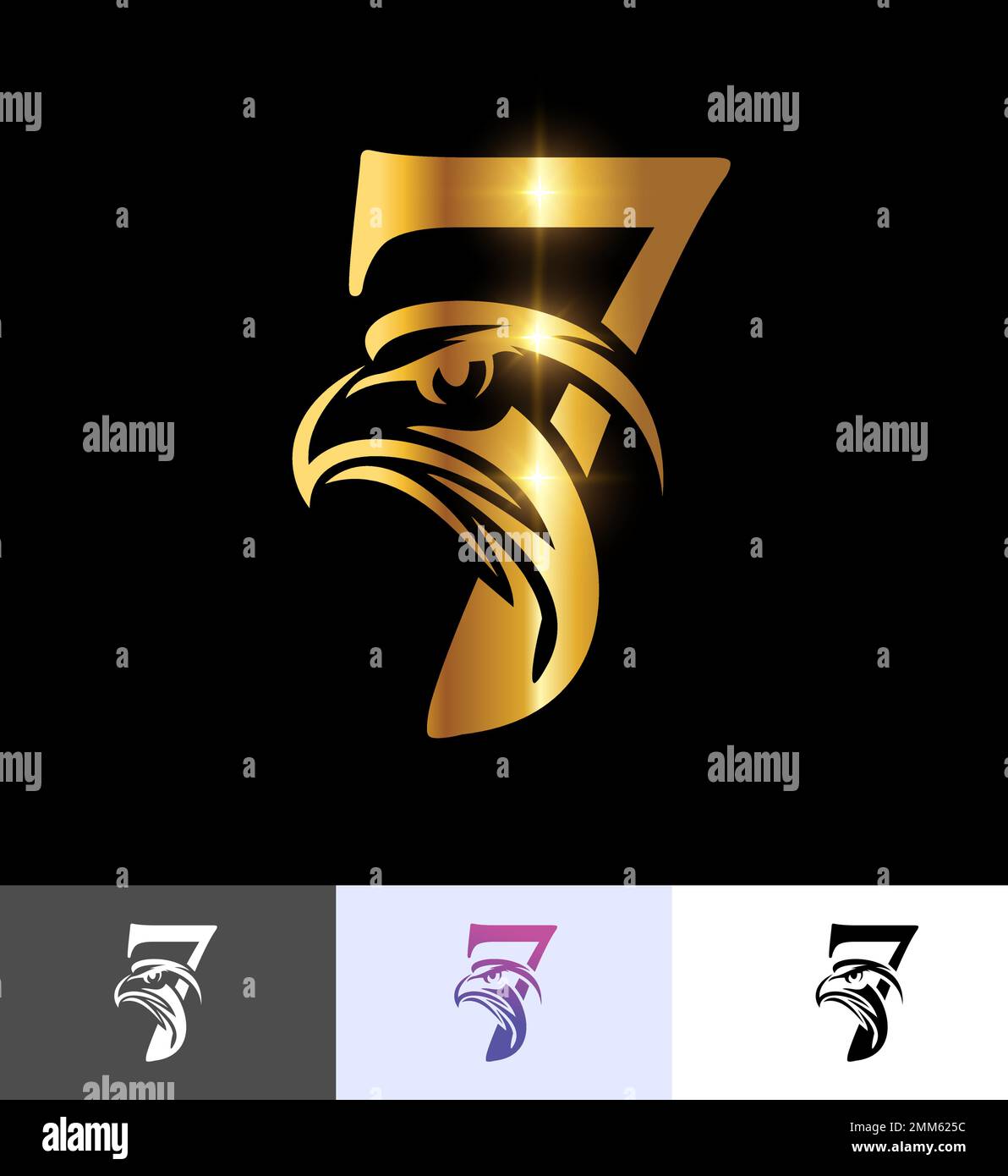 A vector illustration set of Golden Eagle Monogram Number 7 in black ...