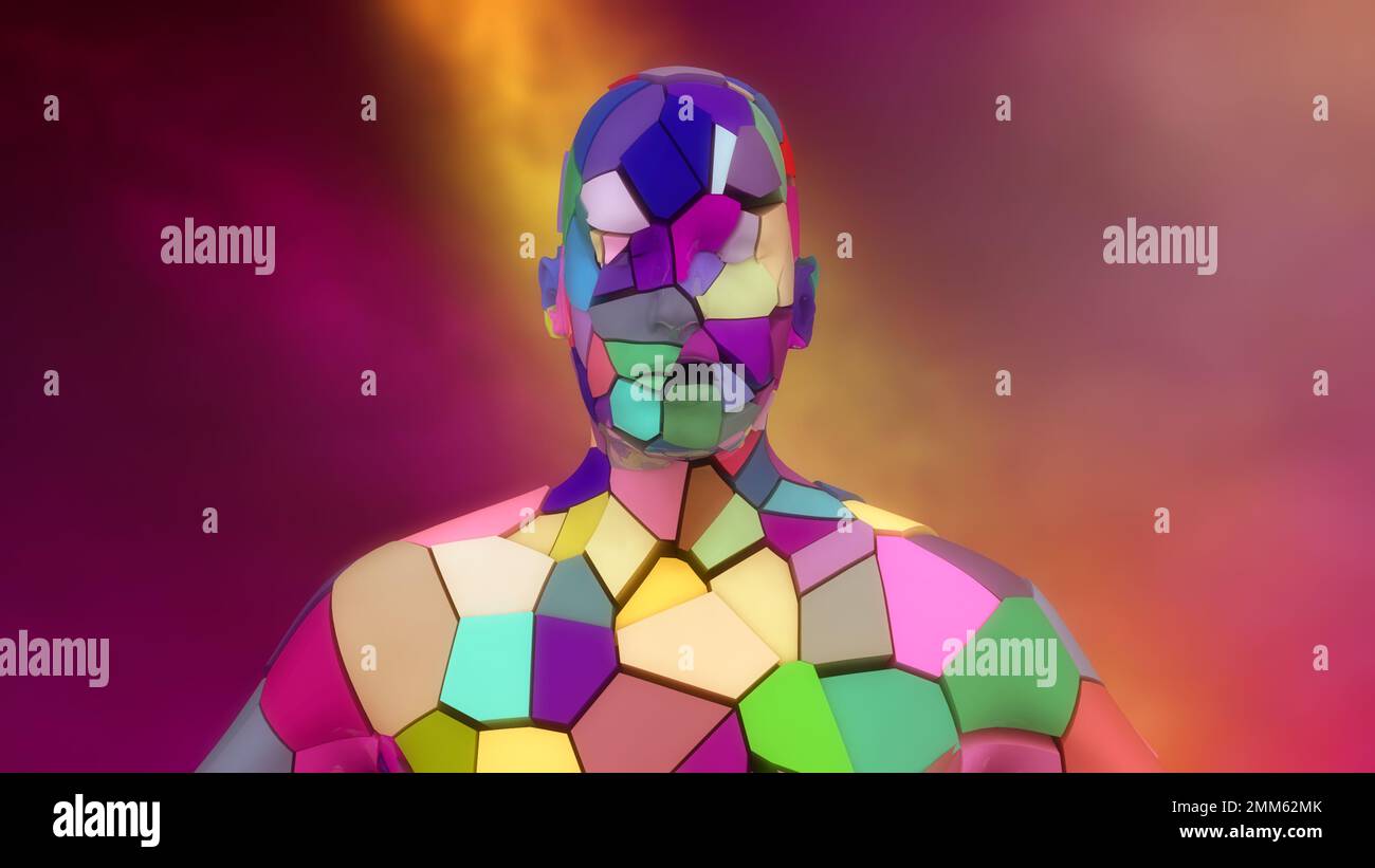 3d render. Head Human shattered portrait Stock Photo - Alamy
