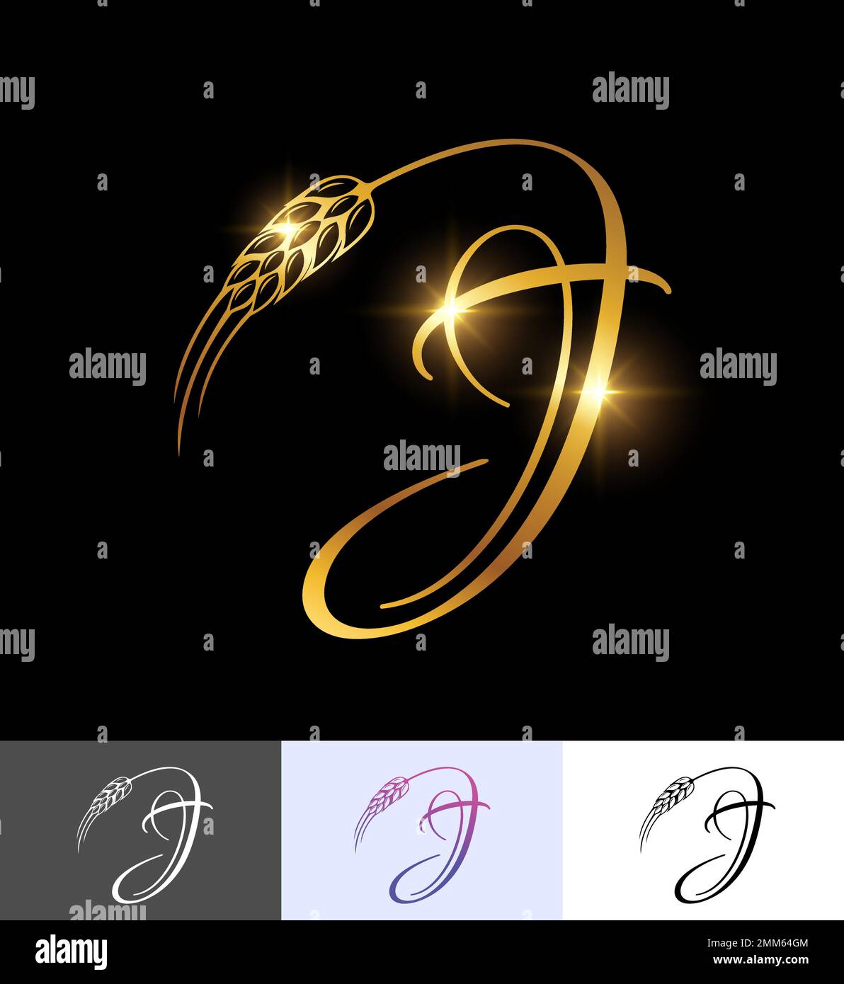 A vector illustration set of Golden Wheat Monogram Initial Letter J in ...