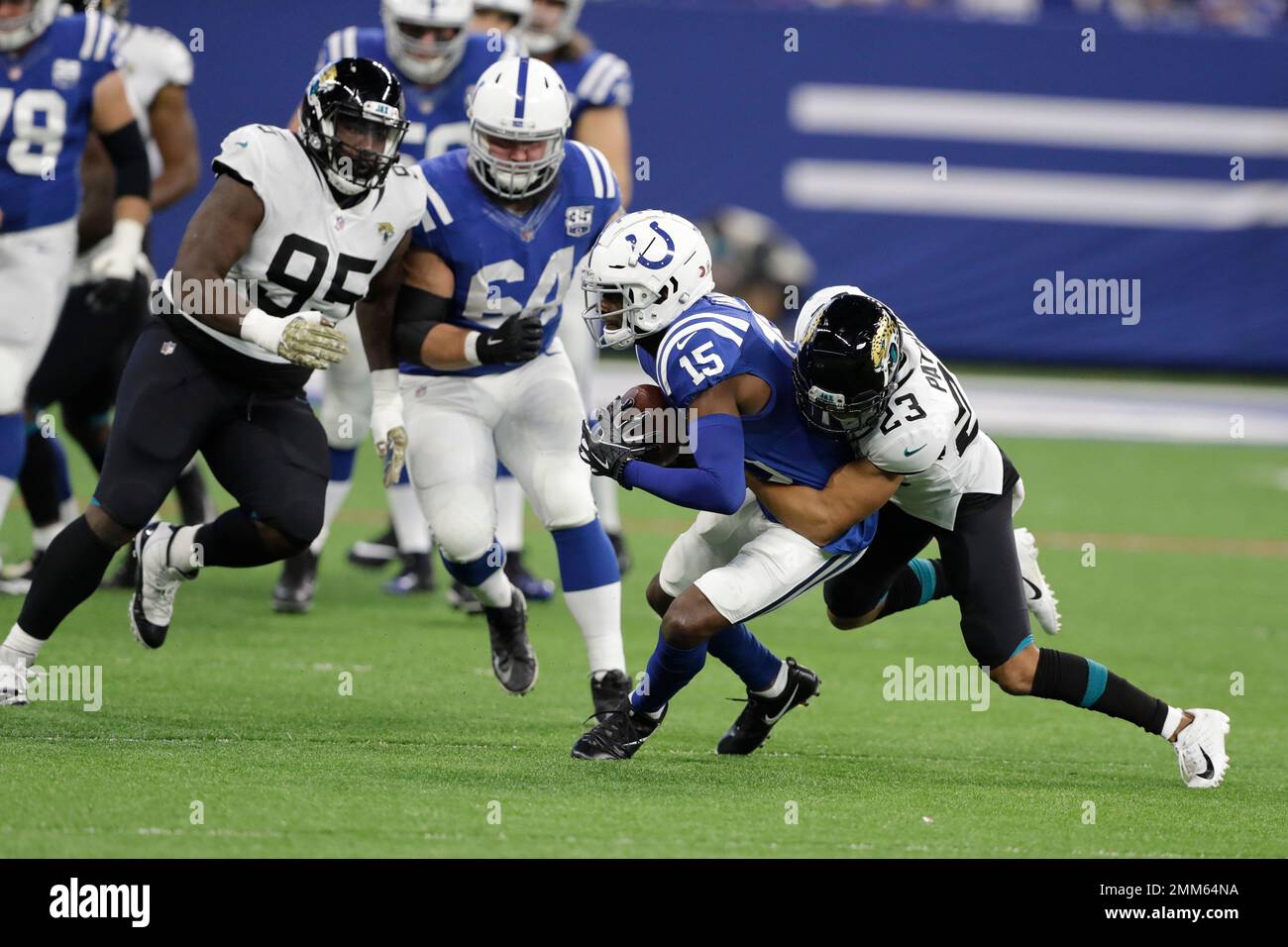 Indianapolis Colts wide receiver Dontrelle Inman (15) is tackled by ...