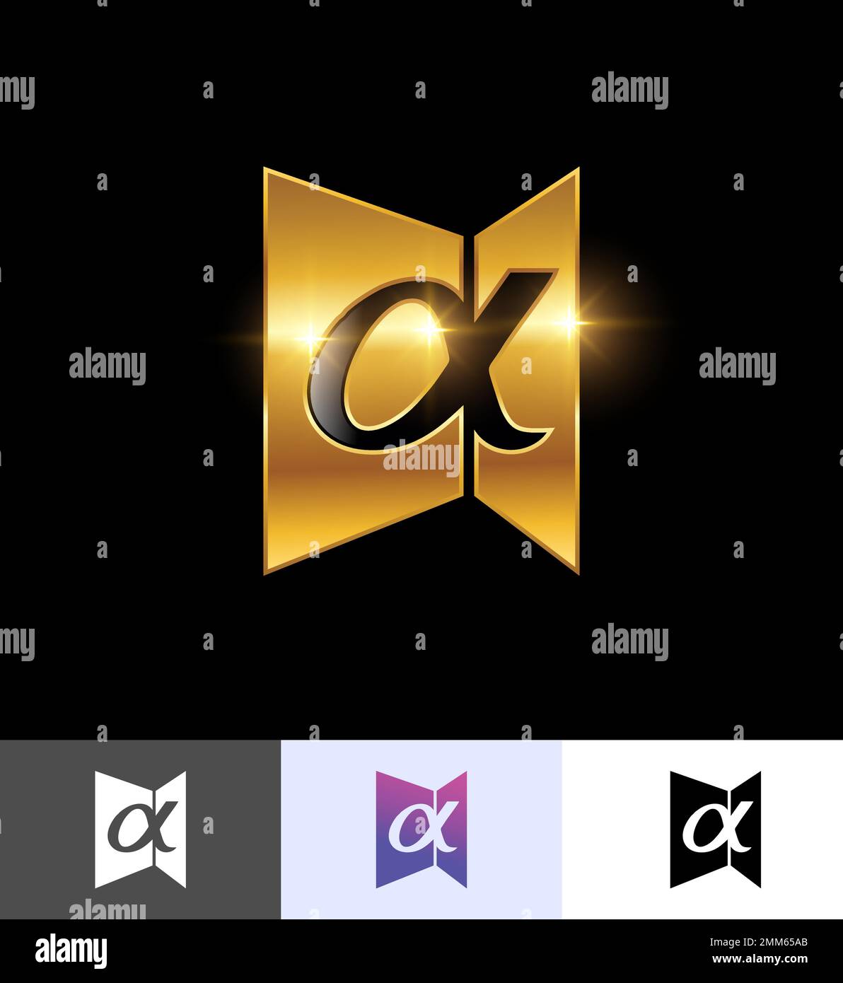 A vector illustration set of Golden Alpha Illustration Sign in black ...