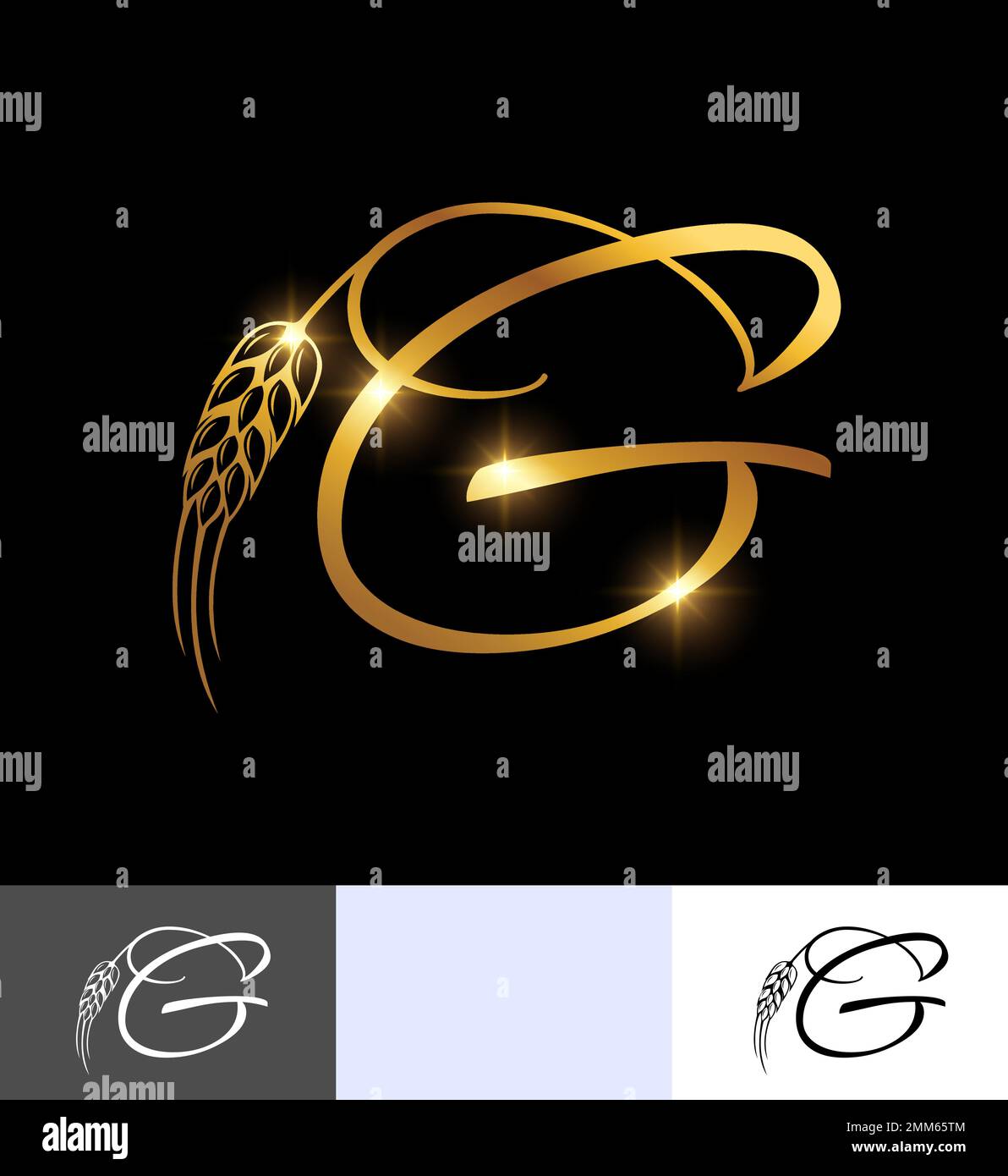 A vector illustration set of Golden Wheat Monogram Initial Letter G in ...