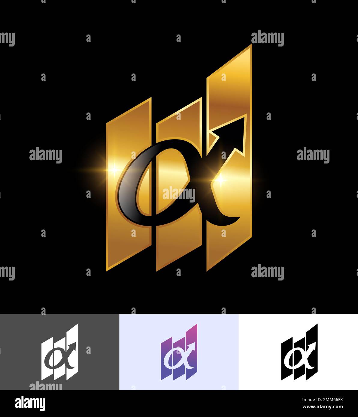 A vector illustration set of Golden Alpha Illustration Sign in black ...