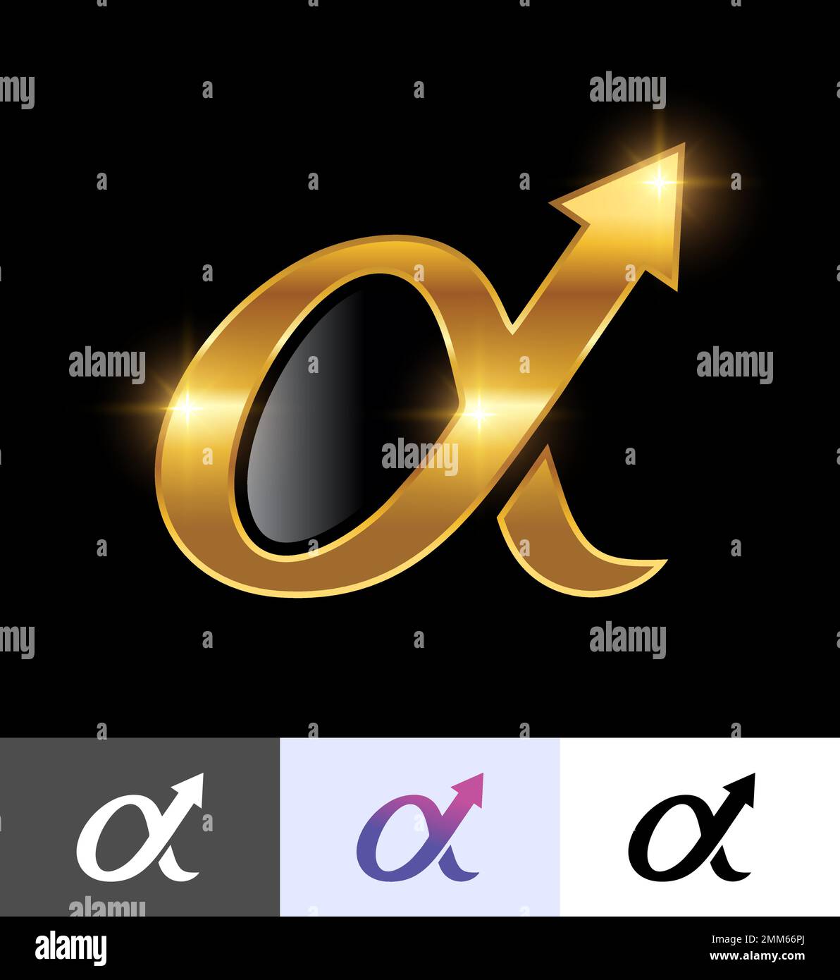 A vector illustration set of Golden Alpha Illustration Sign in black ...